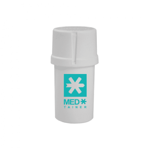 The Medtainer Storage w/ Grinder White w/ Teal Medtainer Logo - 20 Dram